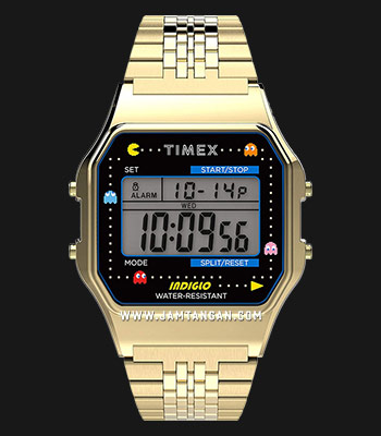 Timex T80 X PAC-MAN TW2U32000 Indiglo Digital Dial Gold Stainless Steel ...
