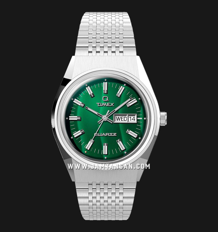 Timex Q TW2U95400 Falcon Eye Reissue Green Dial Stainless Steel Strap ...