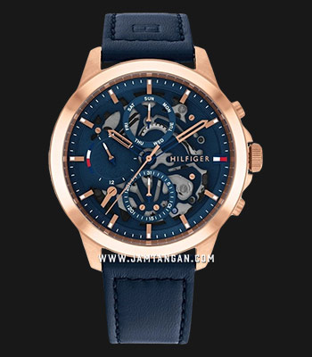 Tommy Hilfiger Henry 1710475 Skeleton Blue Dial Blue Leather Strap ...