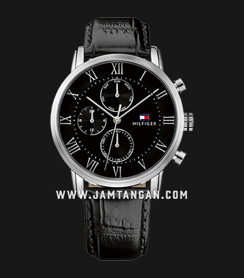 Tommy Hilfiger Kane 1791401 Men Black Dial Black Leather Strap ...