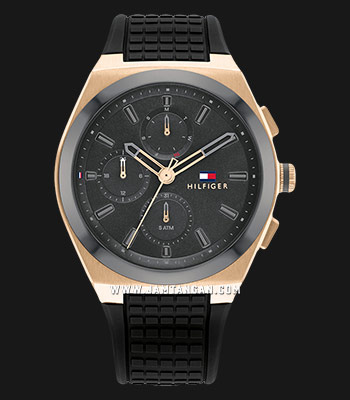 Tommy Hilfiger Connor 1791931 Black Dial Black Silicone Strap ...